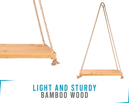 Comfify Modern Set of 2 Wooden Floating Shelves with String – Farmhouse Boho Wall Decor for Living Room Wall – Natural Wood Decorative Shelves with Rope – 17”x5.2” - Natural Color