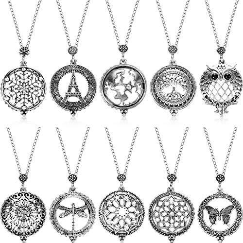 10 Pieces Magnifying Glass Long Necklace with Reading Magnifying Glass Pendant (Antique Silver)