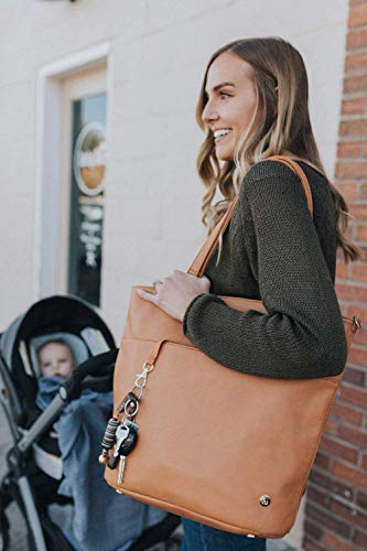 Little Unicorn Citywalk Tote β Diaper, Work, Travel Bag with Changing Pad - Premium Vegan Leather β 6 Interior Pockets β Wipes Clean Inside & Out (Cognac)