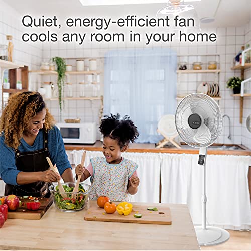 Lasko S16614 Oscillating 16″ Adjustable Pedestal Stand Fan with Timer, Thermostat and Remote for Indoor, Bedroom, Living Room, Home Office & College Dorm Use, 16 Inch, White