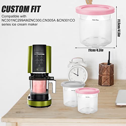 2 Pack Replacement Containers for Ninja Creami Pints and Lids, Reusable Ice Cream Containers with Lids Creami Containers Compatible with NC301 NC300 NC299AMZ Series Ice Cream Maker (Pink, Gray)