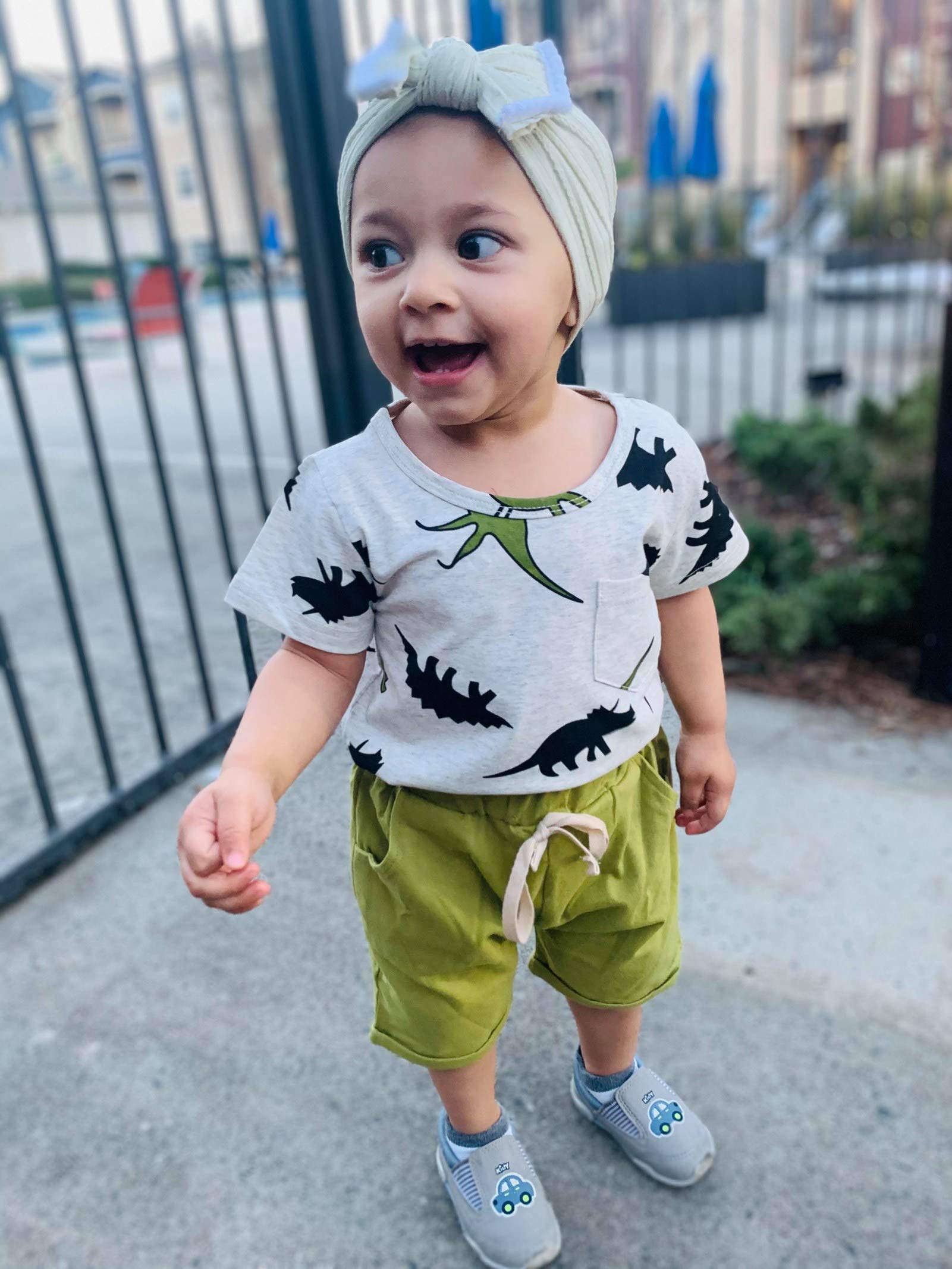 2T Boys Clothes Toddler Boys Summer Outfits Dinosaur T-Shirt & Shorts Set 2 Piece，Green Dino 2-3T/90cm