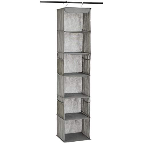 Amazon Basics 6-Tier Hanging Closet Shelf Organizer With Pockets, 8.5" D x 12" W x 9" H