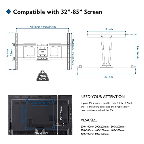 BONTEC Full Motion TV Wall Mount for 32-85 inch LED LCD OLED TVs, Swivel Tilt Level TV Mount Bracket with Articulating Dual Arms Hold up to 132lbs, Max VESA 600x400mm, Fits 12β 16" Studs