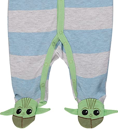 Star Wars Baby Boys Mandalorian Footie Pajamas Romper Featuring Baby Yoda - Baby Pajamas - Baby Sleeper (Blue/Grey/Green, 3-6M)