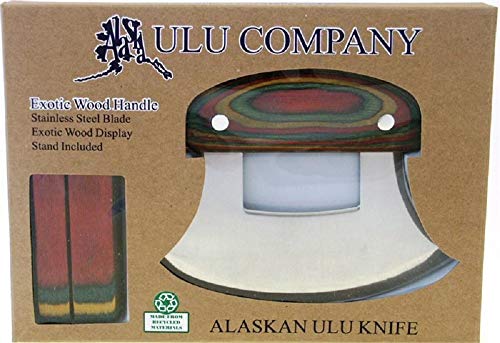 Alaska Gifts Exotic Wood Multi-Colored Handled Ulu Knife and Stand