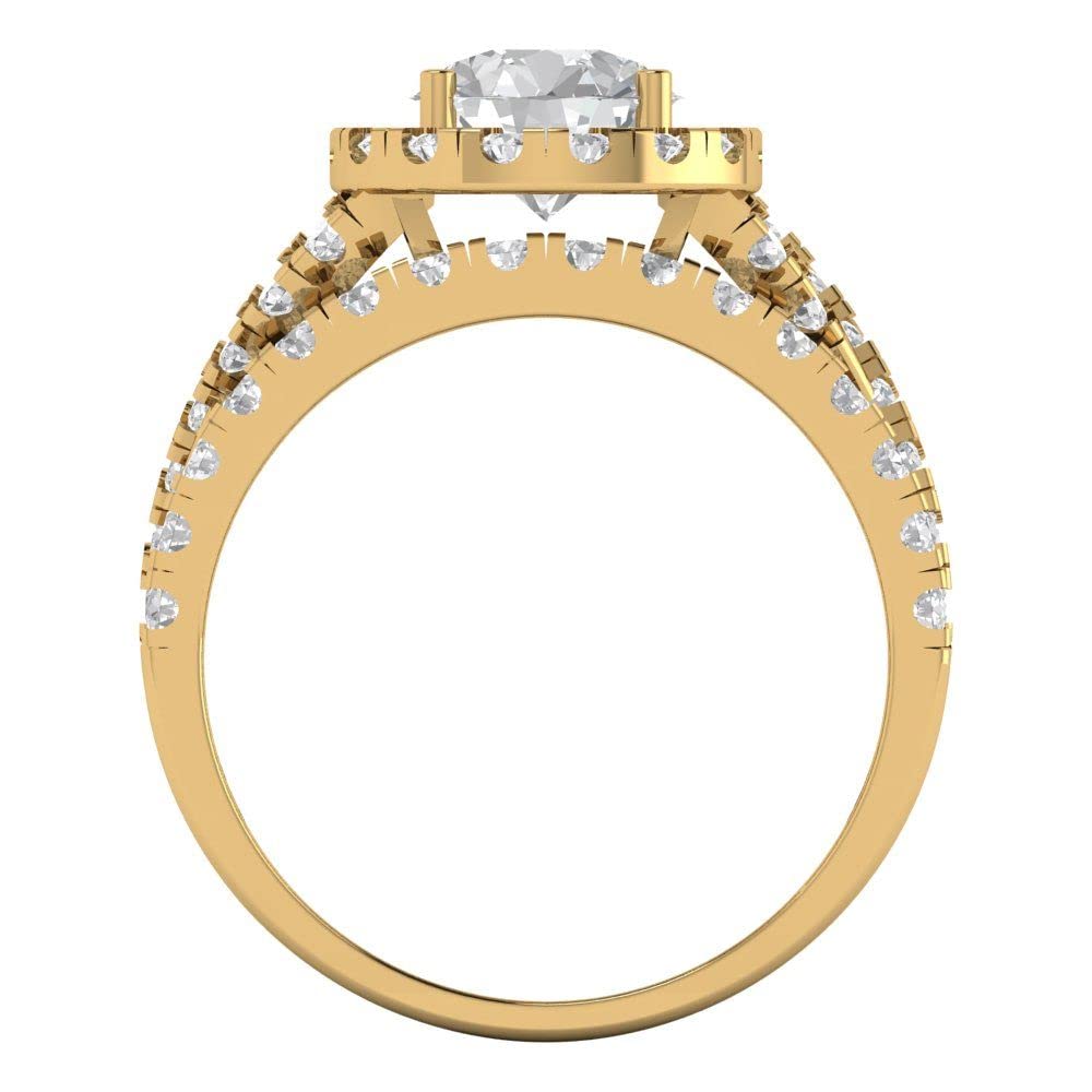 1.92ct Round Cut Clear Simulated Diamond 14k Yellow Gold Halo Solitaire W/Accents Wedding Promise Ring size 10.75
