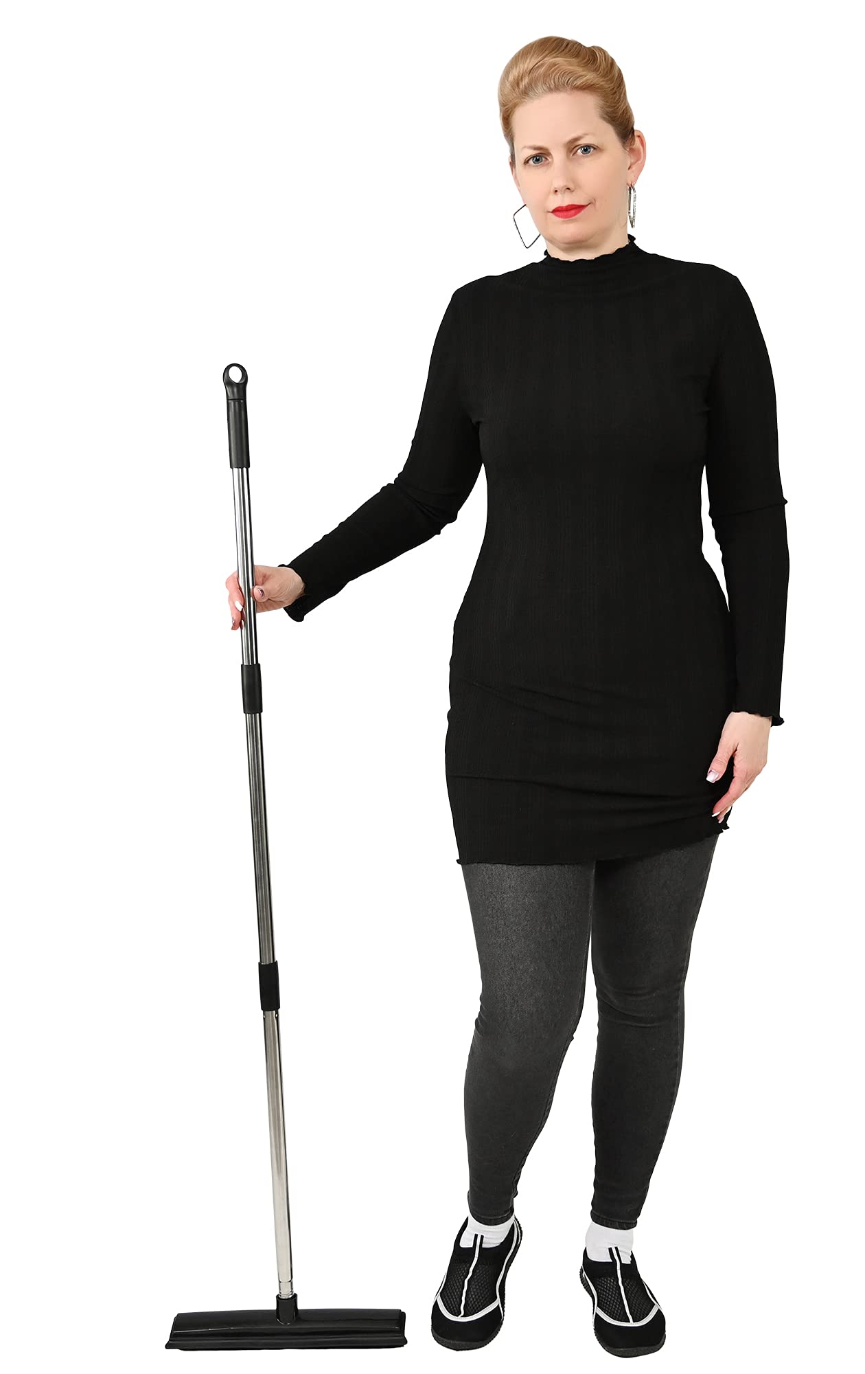 HOME-X Pet Hair Remover Broom, Carpet and Floor Broom, Adjustable Handle Length, Rubber Bristle Sweeper, Long Handled Squeegee, 48 ½” L x 12 ½” W x 2” H