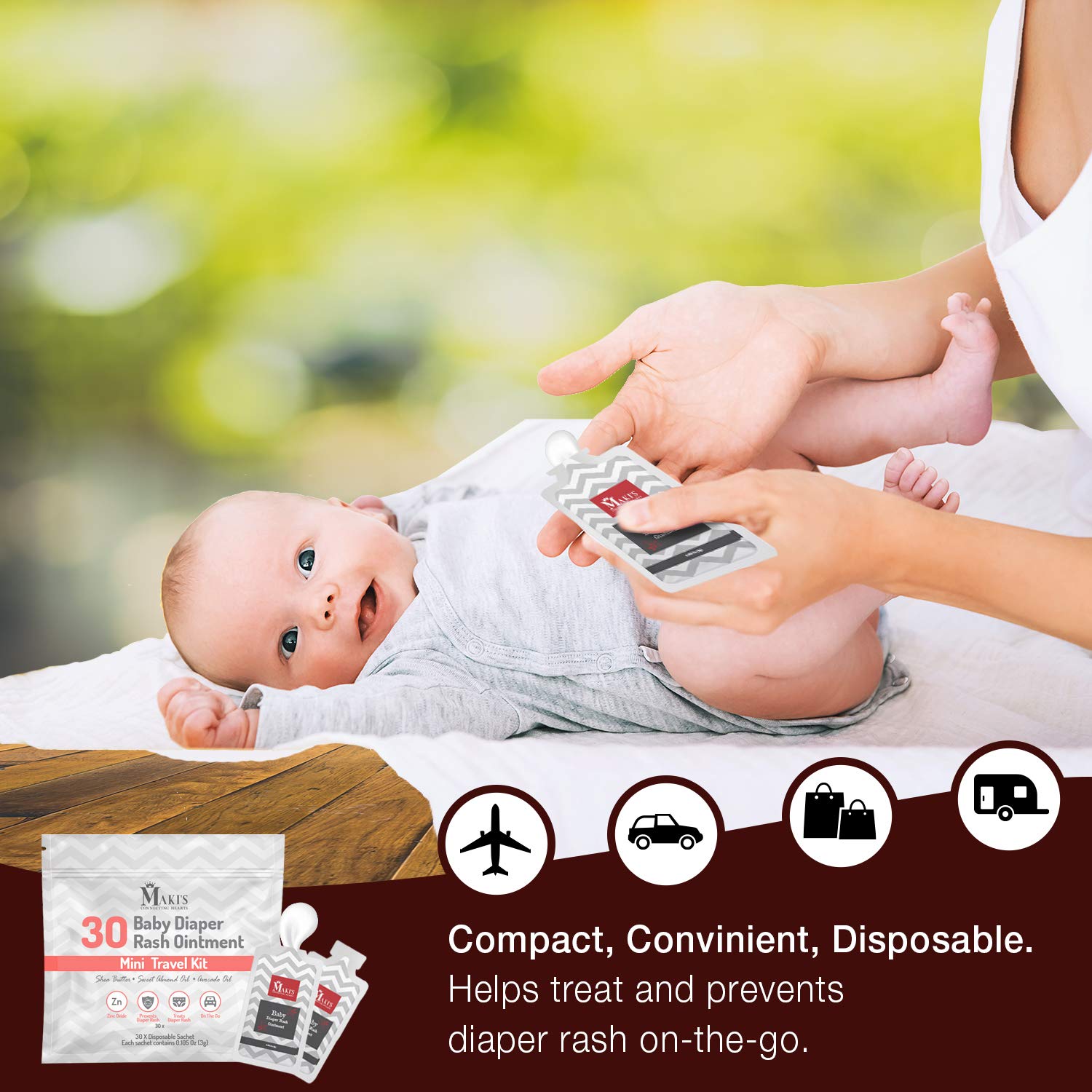 3 Pack - Maki's Baby Diaper Cream x 30 Individually Wrapped Packets | Value Pack | Diaper Cream and Ointment for Treatment & Prevention of Diaper Rash | Safe for Baby's Sensitive & Delicate Skin