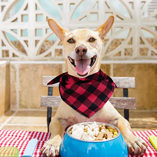 2 Pack Cotton Bandanas Handkerchiefs Scarfs Triangle Bibs - Outdoor Dog Scarf Washable Cotton Checkered Pet Bandanas for Small Medium Large Dogs (Red & Blue)