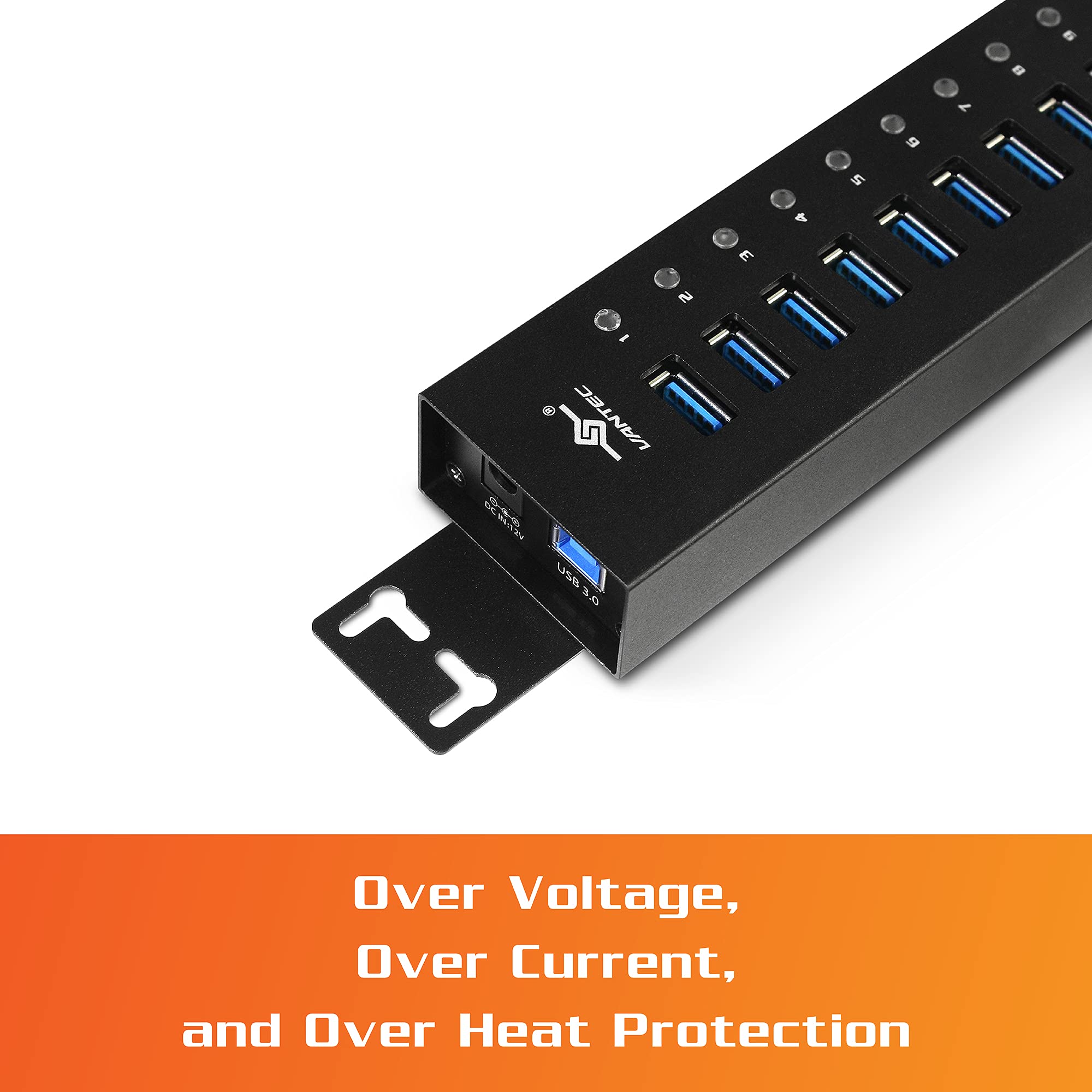 13-Port USB 3.0 Aluminum Hub (All Data/Charging BC 1.2), 12V/5A Premium Power Adapter (UGT-AH131U3-BK)