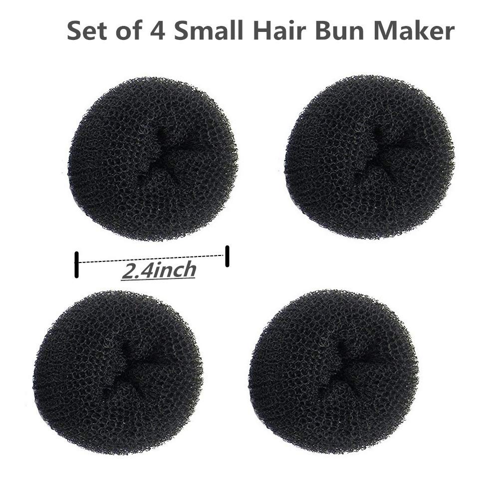 4 Pack Extra Small Hair Bun Maker Mini Chignon Hair Doughnut Shaper Hair Donut Sock Bun Form for Kids, Girls, Short and Thin Hair (Small Size 2.4 Inch, Black)