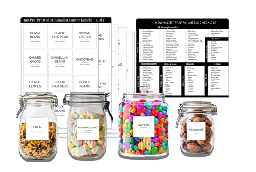 183 Kitchen Pantry Labels for Containers Preprinted with 3 Blank Labels, Minimalist Pantry Labels, Pantry Labels for Food Containers, Kitchen Labels for Storage Bins, Food Labels for Containers