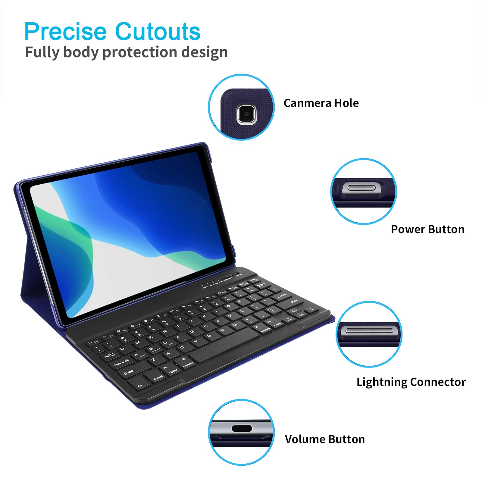 Keyboard Case for Samsung Galaxy Tab A7 10.4'' 2020 Model (SM-T500/T505/T507), Slim Lightweight Stand Cover - Magnetically Detachable Bluetooth Keyboard, Auto Sleep/Wake Function, Dark Blue