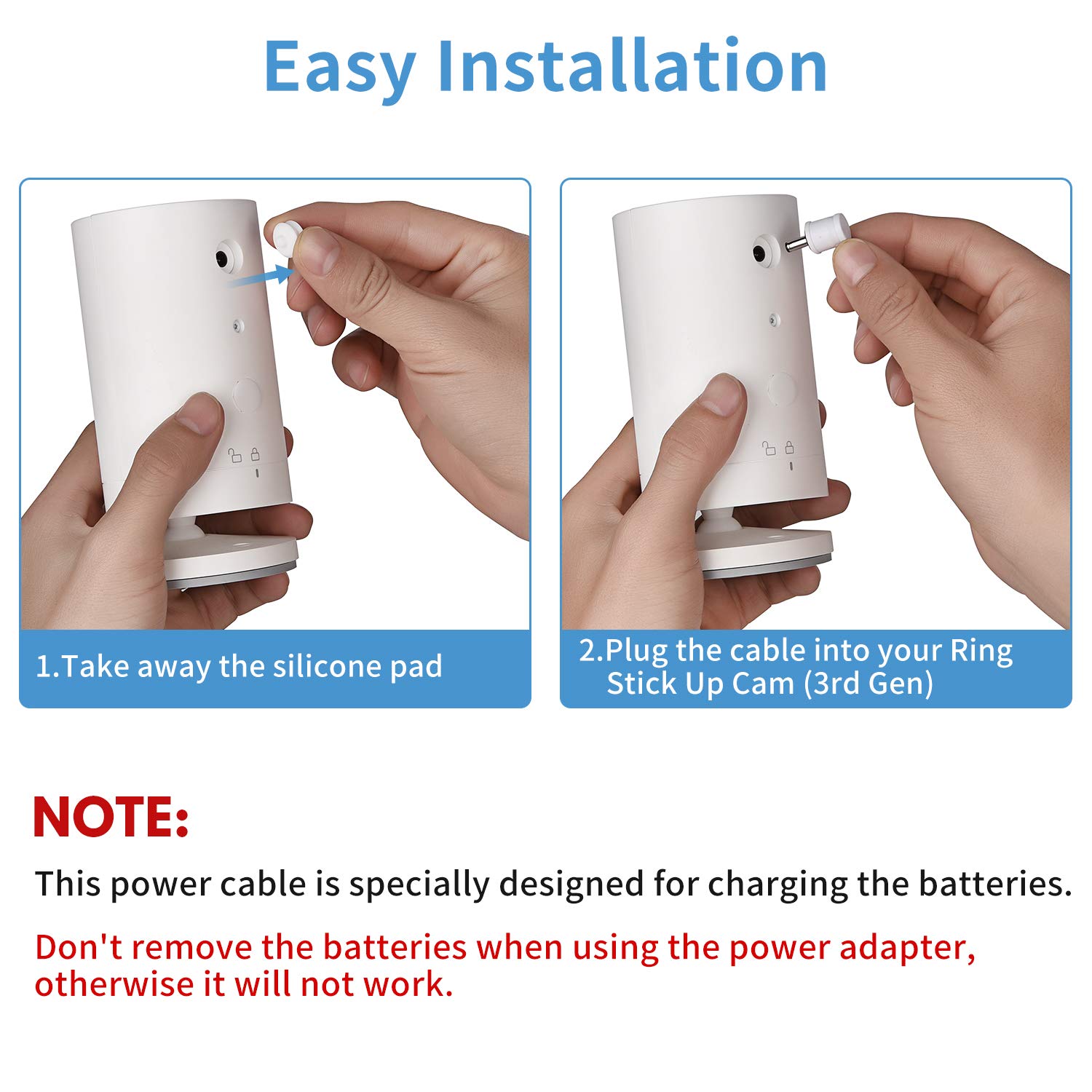 ALERTCAM Power Adapter for Ring Stick Up Cam Battery(3rd Gen), with 30ft/9m Weatherproof Outdoor Cable Continuously Charge Your Camera, No Need to Change The Batteries