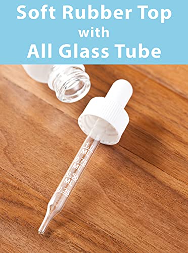 JUVITUS 1 oz Frosted Clear Glass Boston Round Empty Bottle with White Graduated Measurement Glass Dropper (12 pack)