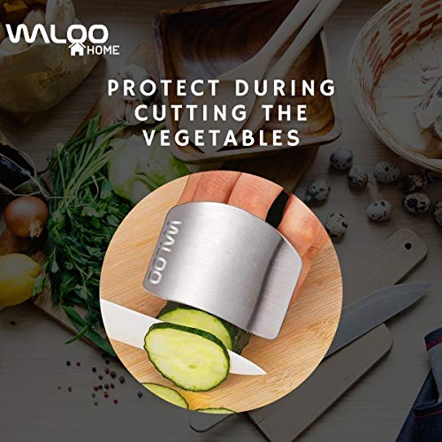 WALOO Stainless Steel Finger Guard for Cutting | Knife Cutting Protector & Kitchen Tool Guards | Kitchen Safe Chop Cut Tool Avoid Hurting During Slicing & Chopping (3 Pack, Silver)