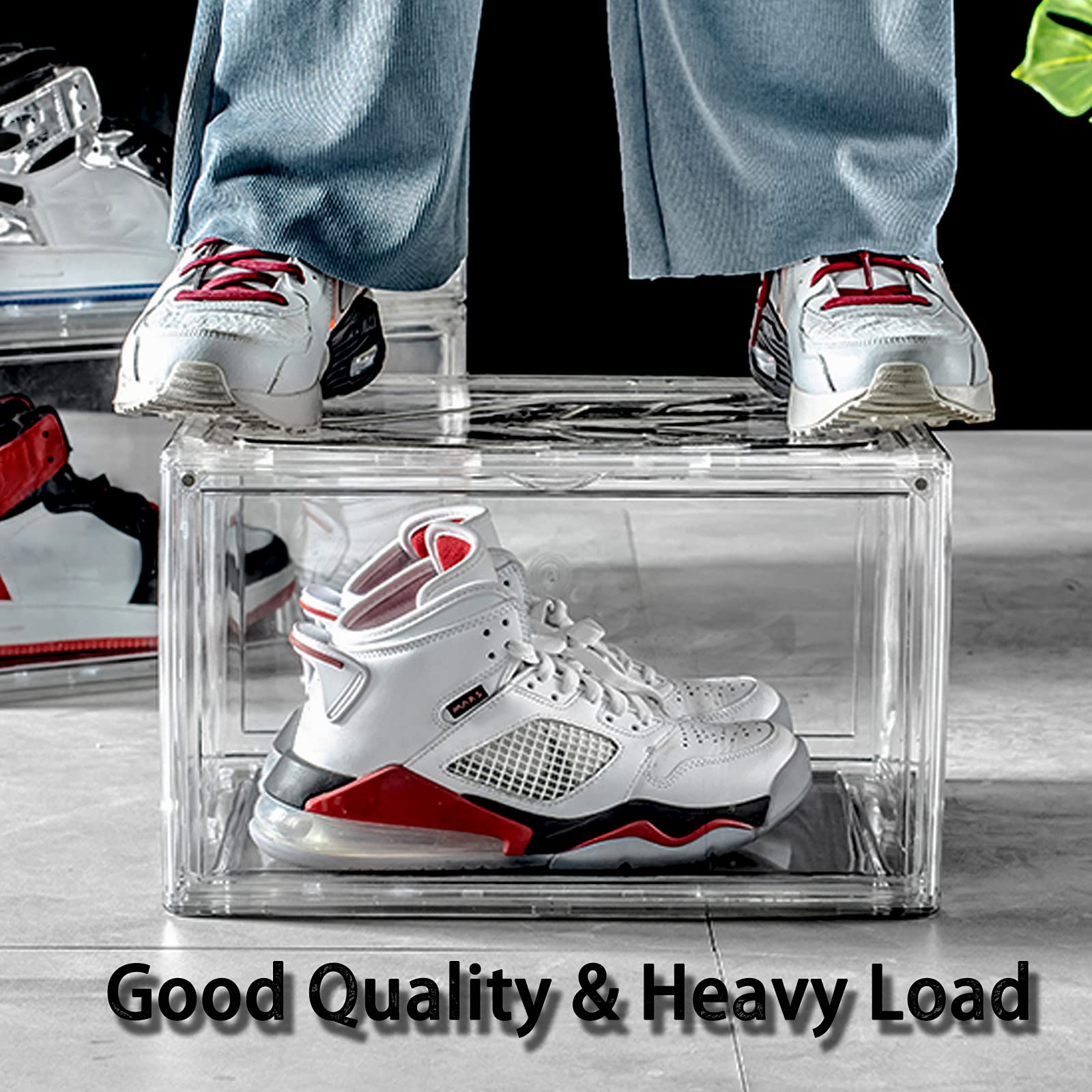 Floating Clear Shoe Box Stackable Plastic Sneaker Box Container, Magnetic Side Open Acrylic Organizer and Storage Case Wall Mounted , Full Transparent Versatile Display Case for Hats, Models, etc.