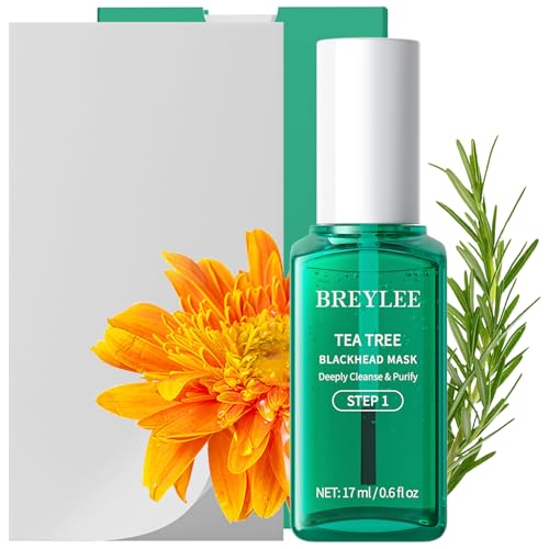 BREYLEE Blackhead Remover Mask, Tea Tree Oil Nose Pore Strips +100 papers, Puntos Negros, Peel Off Mask for Nose and Face, Pore Cleanser Purifying, Brush Desigh