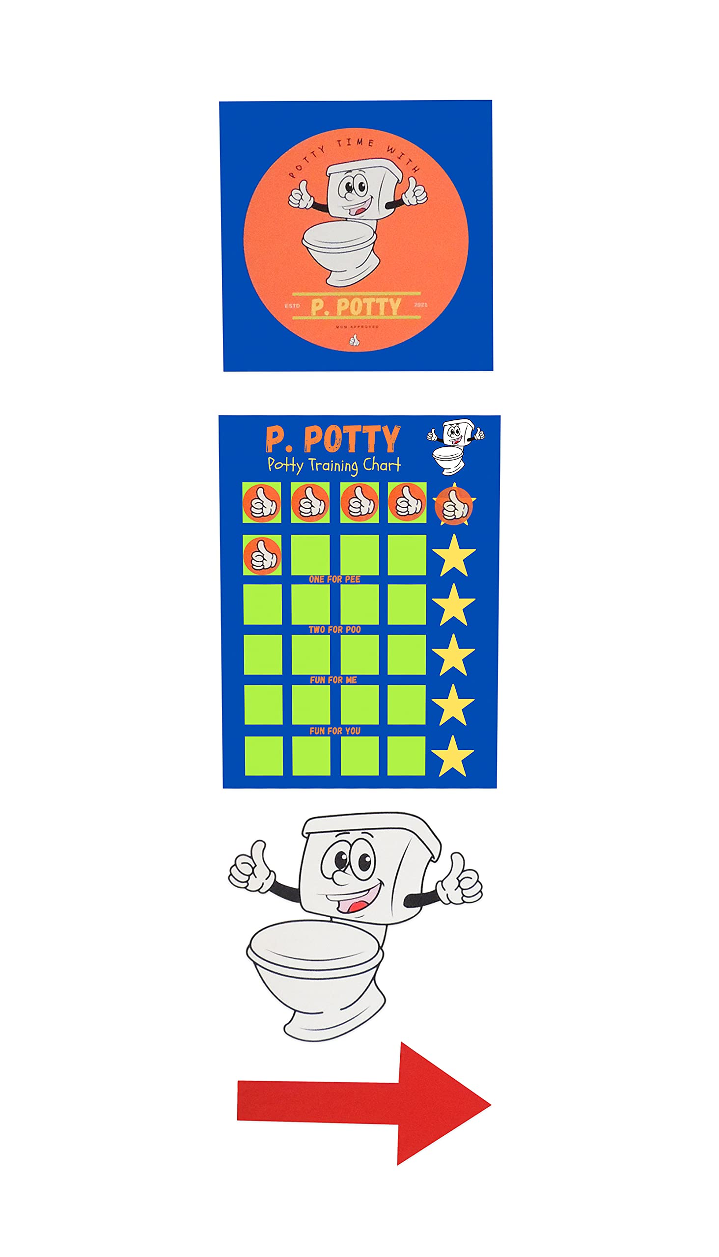 P. Potty Toilet Training Wall Decal Potty Training Chart Set for Toddler Boys and Girls