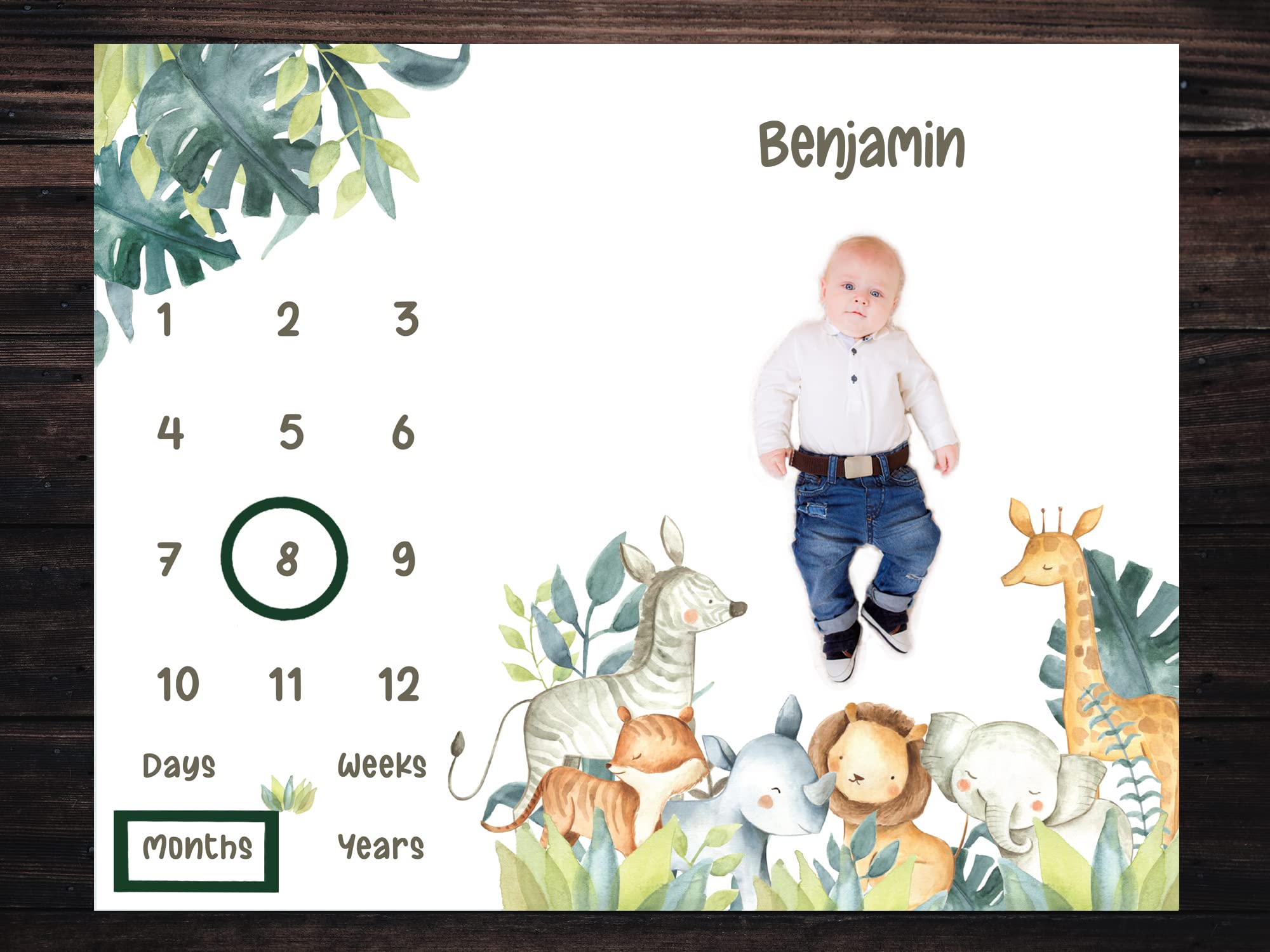 Farnodbaby Personalized Baby Milestone Blanket 50x40 Boy Girl Unisex Safari, Customized Milestone Blanket, Monthly Milestone Blanket, Baby Photo Prop Blanket, Custom Milestone Blanket, Baby Age Chart