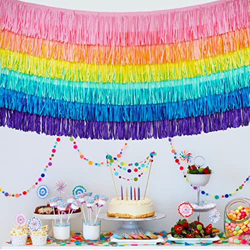 Tissue Paper Fringe Tassel Party Garland - Perfect Backdrop for All Events & Occasions (6-Count, Pastel Mix)