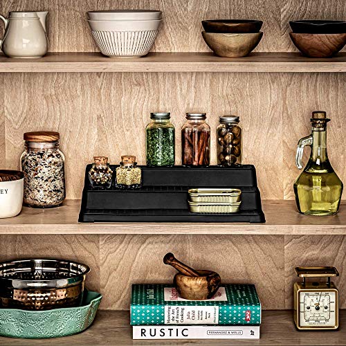 madesmart Three Tier Organizer-Cabinet Collection Fits Most Shelf Spaces, Soft-Grip Surface, Non-Slip Feet & BPA-Free, Large, Carbon