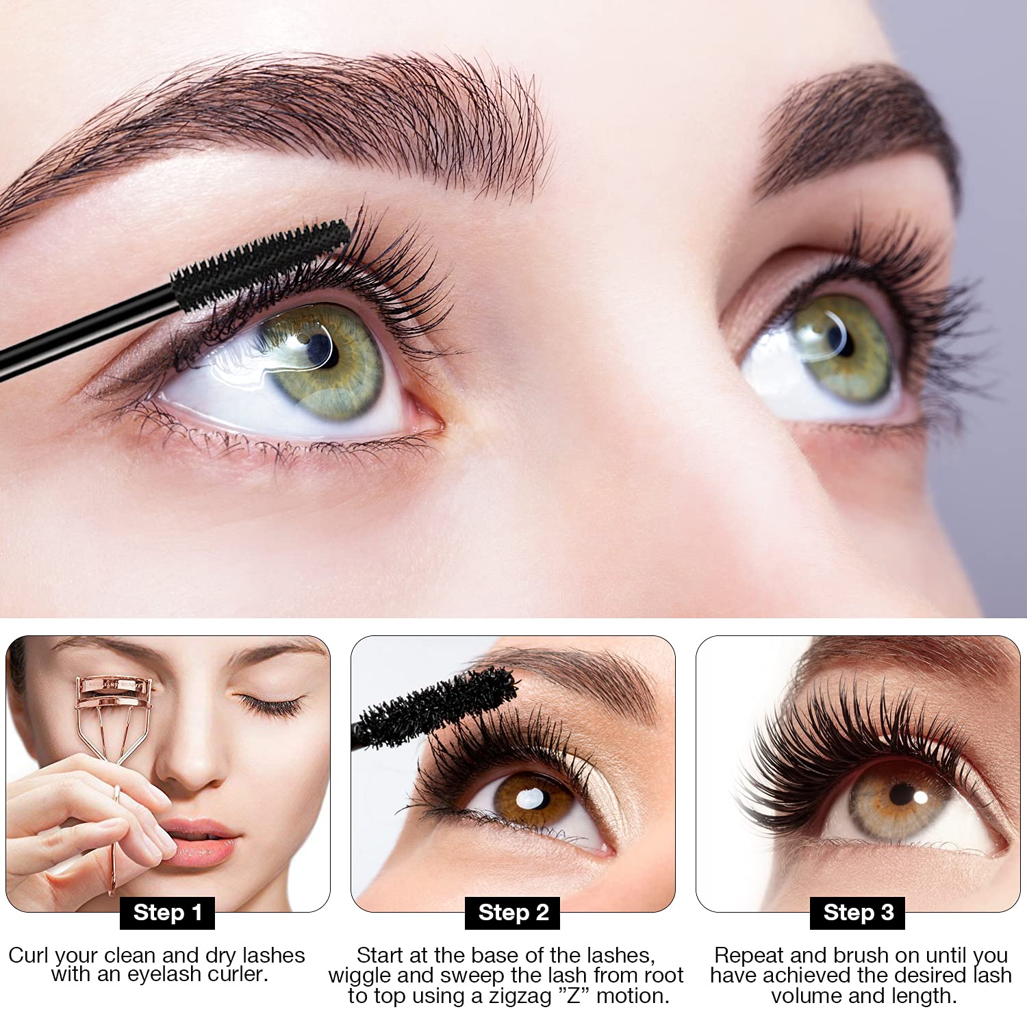 2 Pack Mascara Black Volume and Length Lasting All Day, 4D Silk Fiber Lash Mascara, Waterproof Mascara Lengthening No Clumping, No Smudging & Easy to Remove