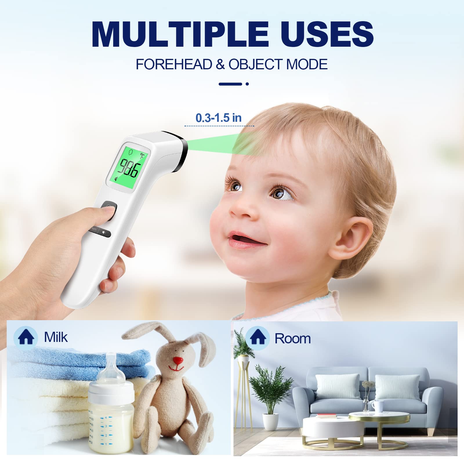 Non-Contact Thermometer for Adults and Kids, Digital Forehead Thermometer with Fever Alarm, Silent Mode and 35-Set Memory, Forehead/Object 2 in 1 Mode, FSA/HSA Eligible Thermometer 01
