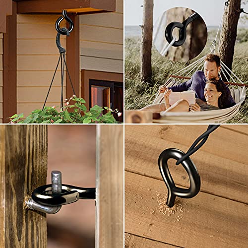 teziicus 8 Pack 3.2 Inches Screw Eyes Black,Eye Hooks Screw in Heavy Duty,Eye Bolt,Long Eye Screws Ring ,Swing Hooks for Hammock Stand, Swings Chair,Yoga, Indoor & Outdoor,Self Tapping Screws…