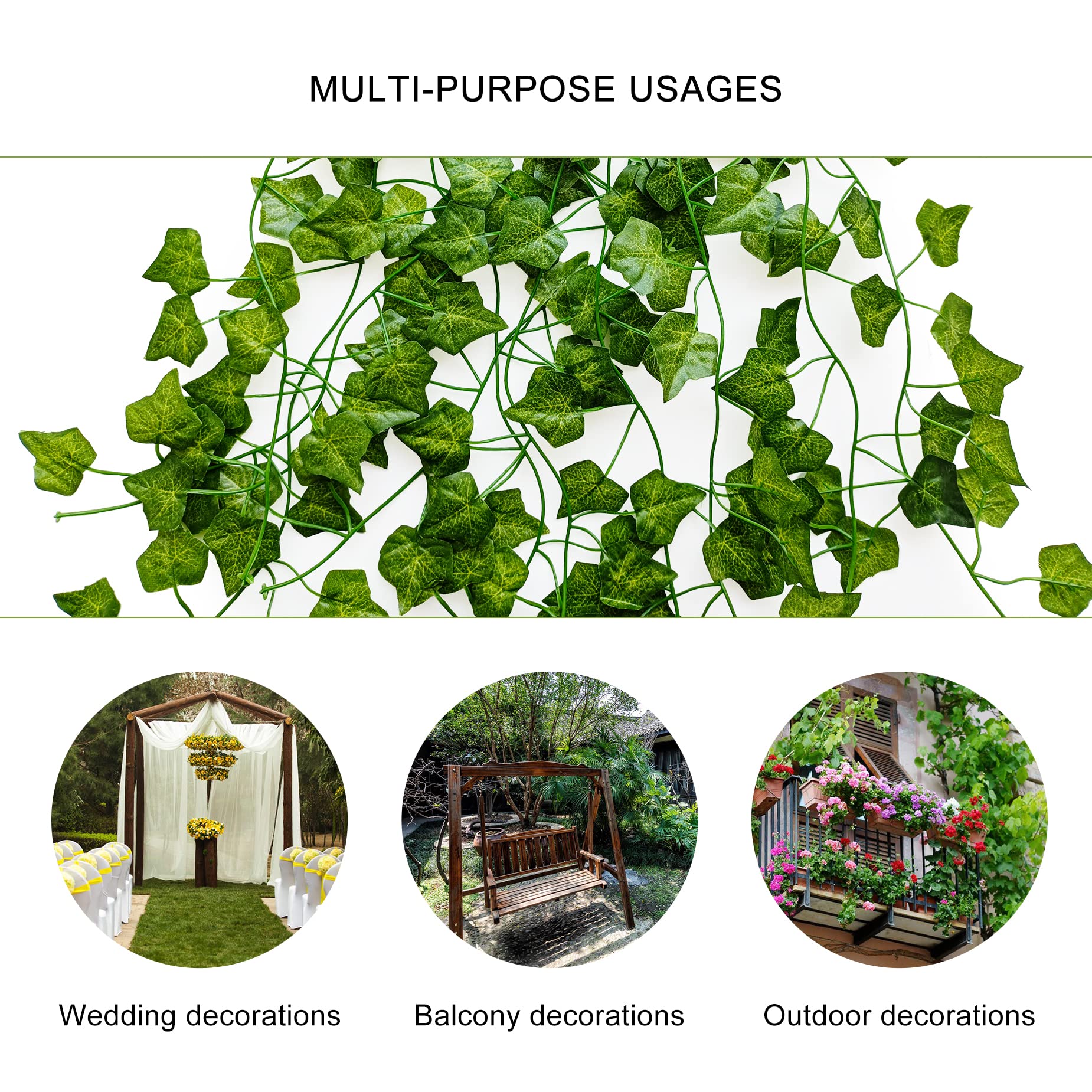 24pcs 168Ft Fake Vines Ivy Leaves Artificial Ivy Garland Greenery Hanging Plants for Wedding Garden Home Office Dorm Wall Decor