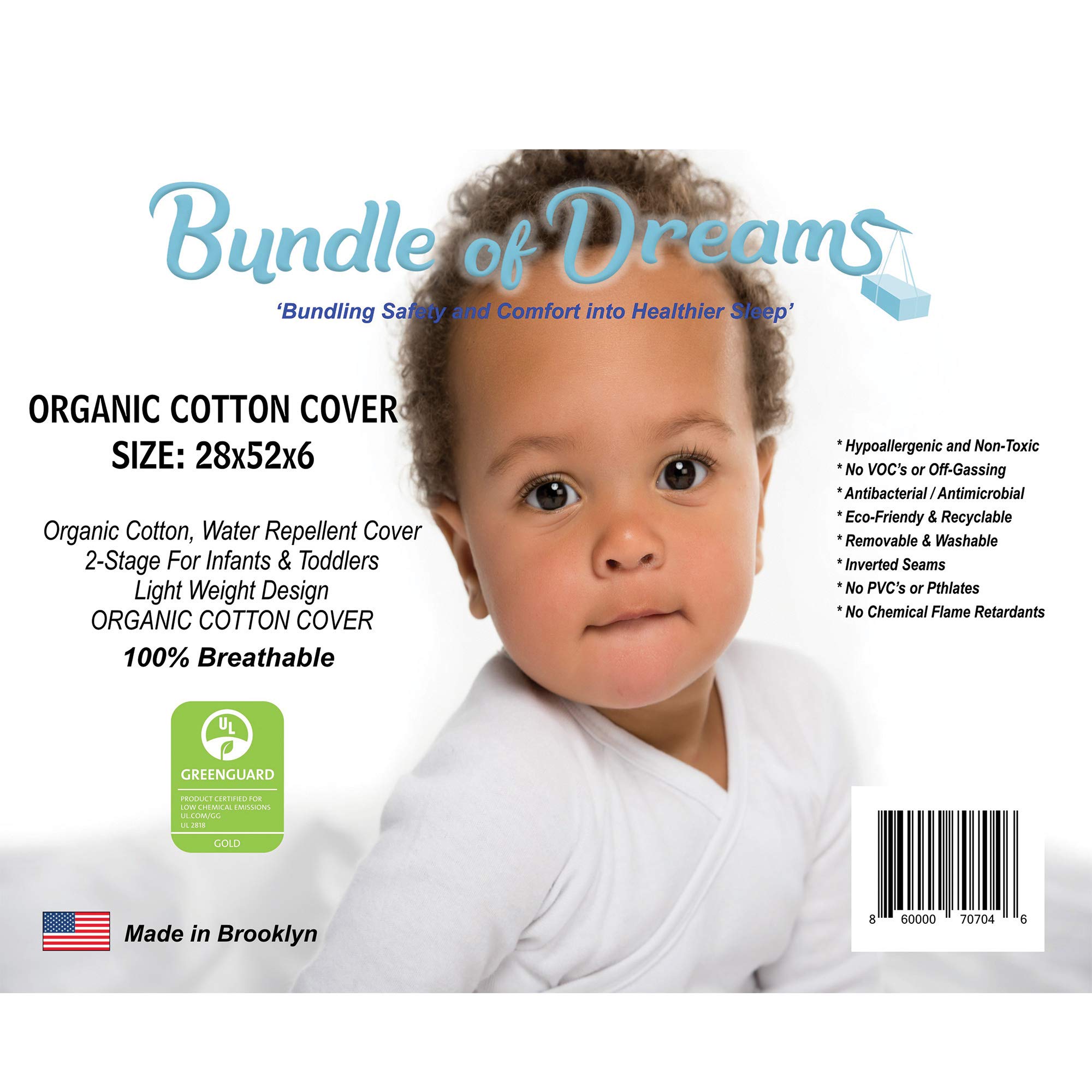 Bundle of Dreams Celsius Organic Cotton 2- Stage 6" Bundle Fiber™ Crib Mattress with Cooling Technology, 2" Firm Edge Guard