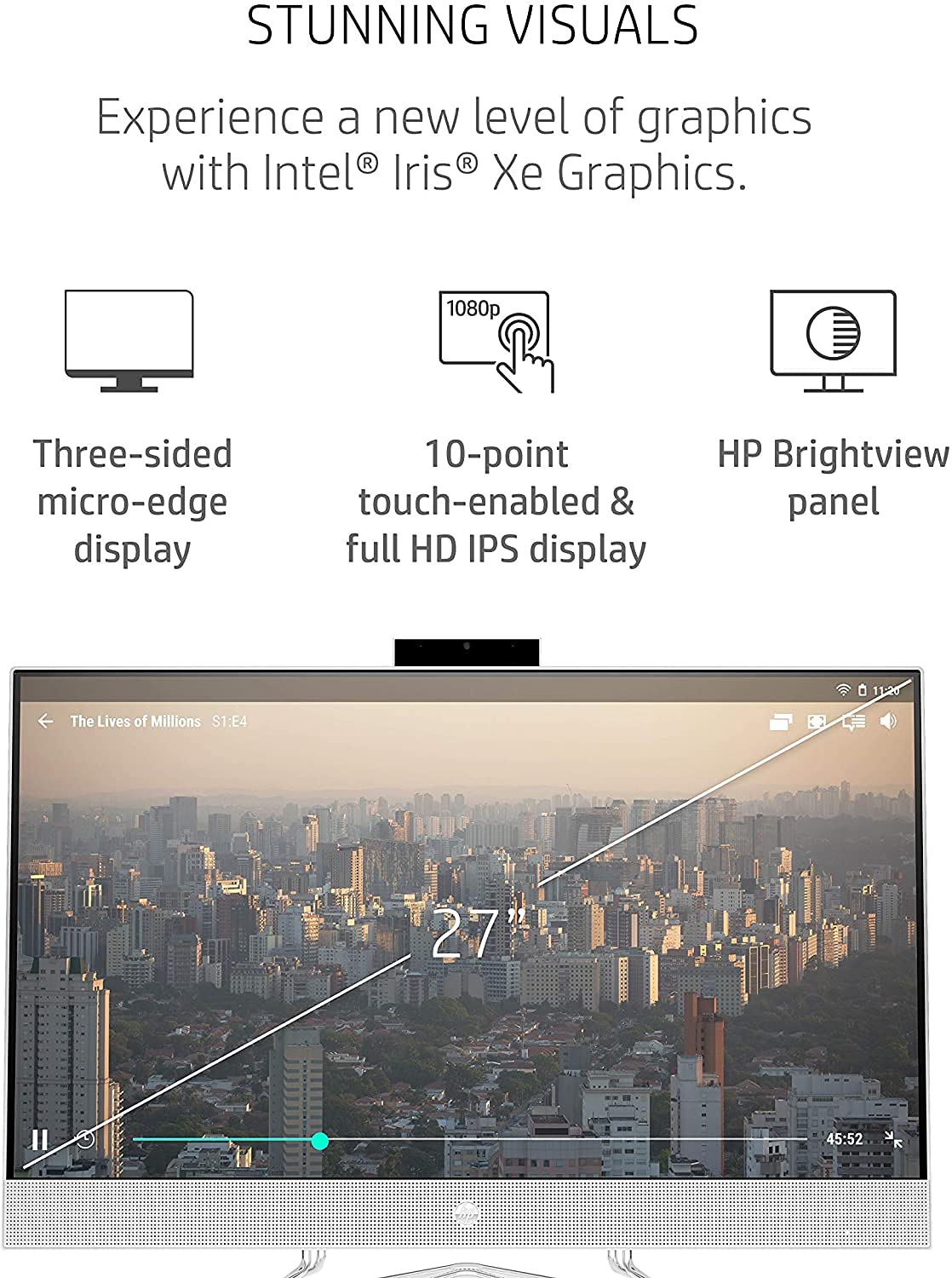 HP 2021 All-in-One Desktop, 27" Full HD Touchscreen, 11th Gen Intel Core i7-1165G7 Processor, 16GB RAM, 512GB PCIe SSD + 1TB HDD, Intel Iris Xe Graphics, Windows 10 Home, KKE Mousepad
