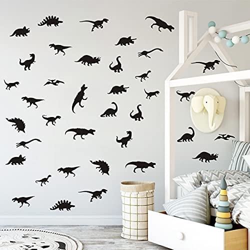 JUEKUI 38pcs Black Dinosaur Wall Decal Minimalist Animals Vinyl Dinosaur Wall Art Sticker for Baby Boy Home Decoration Vinyl WS95 (Black)