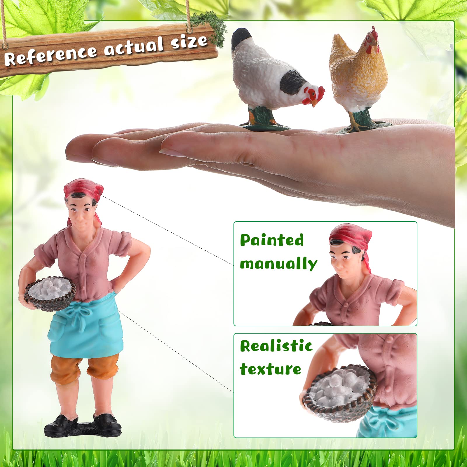 18 Pcs Farm Cute Animal Figurines Easter Toy Set 7 Pcs Simulated Chicken Figurines Realistic Plastic Farmer Feeder 10 Pcs Mini Fence Toys Preschool Toy Figure Play Set for Collection Educational Props