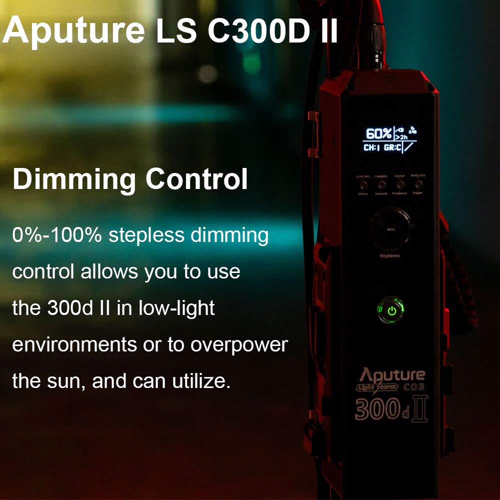 Aputure LS C300D Mark II COB Light Storm 350W 55000lux Daylight Balanced Led Video Light V-Mount CRI97+ TLCI97+ 8 Built-in Lighting Effects Sidus Link App Control 2.4G 100m Wireless Remote Control