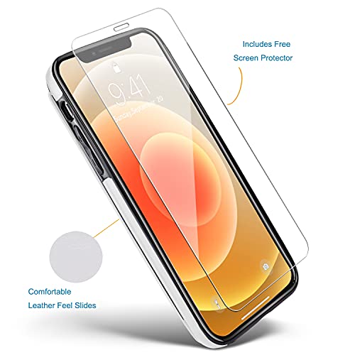 JOYAKI Wallet Case Compatible with iPhone 12 Pro/12,Slim Protective case with Card Holder,Premium PU Leather Kickstand Card Slots Case with a Screen Protective Glass for iPhone 12pro/12(6.1")-White