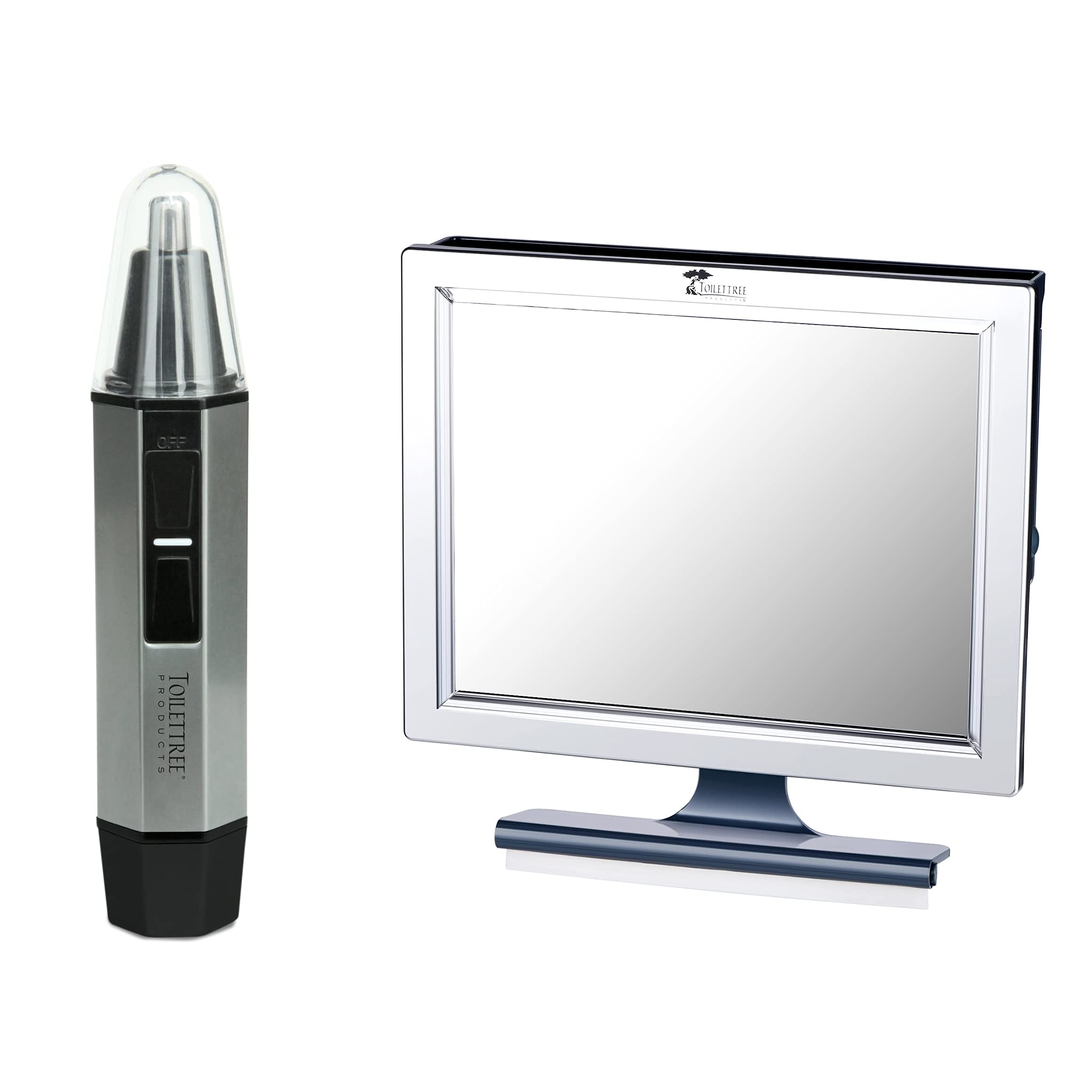 ToiletTree Products Deluxe LED Fogless Shower Mirror and Stainless Steel Nose Hair Trimmer Bundle