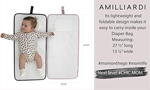 Portable Diaper Changing Pad Stylish & Chic by AMILLIARDI for Travel w/Baby, Infant & Newborn, Changing Mat Portable (Grey)