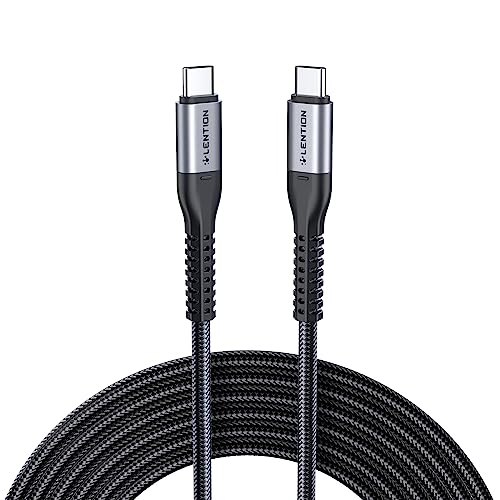 LENTION USB C to USB C Cable 6.6ft 60W, Type C 20V/3A Fast Charging Braided Cord Compatible with iPhone 15/15 Pro/15 Pro Max, 2023-2016 MacBook Pro, New iPad Pro/Mac Air/Surface, More (Grey)