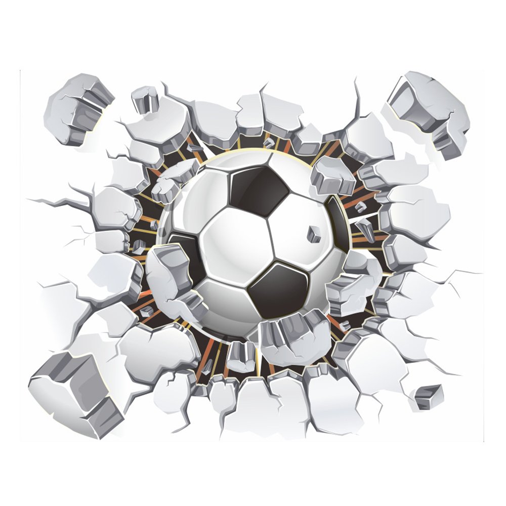 17"x16" 3D Soccer Football Cracked Wall Stickers Vinyl Decals Removable Decor for Living Room Kids Room Baby Nursery Boys Bedroom