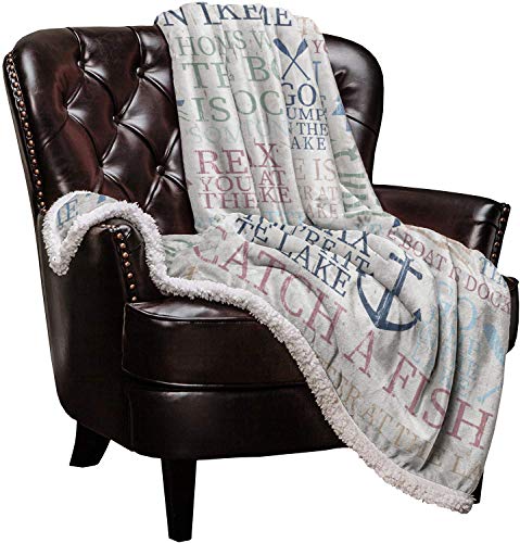 Edwiinsa Ultra Soft Reversible Throw Blankets 50" x 80" Nautical Anchor Lamb Cashmere Blankets for Bed/Couch, Lake Life Sailboat