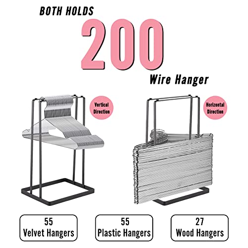 2 Pack Hanger Organizer Stacker Holds 200 Wire Clothes Hanger Holder with Rubber Stub, Sturdy Steel Hanger Storage Rack for Adult and Child, Hangers Organizer Caddy for Tidier Laundry Room Closet