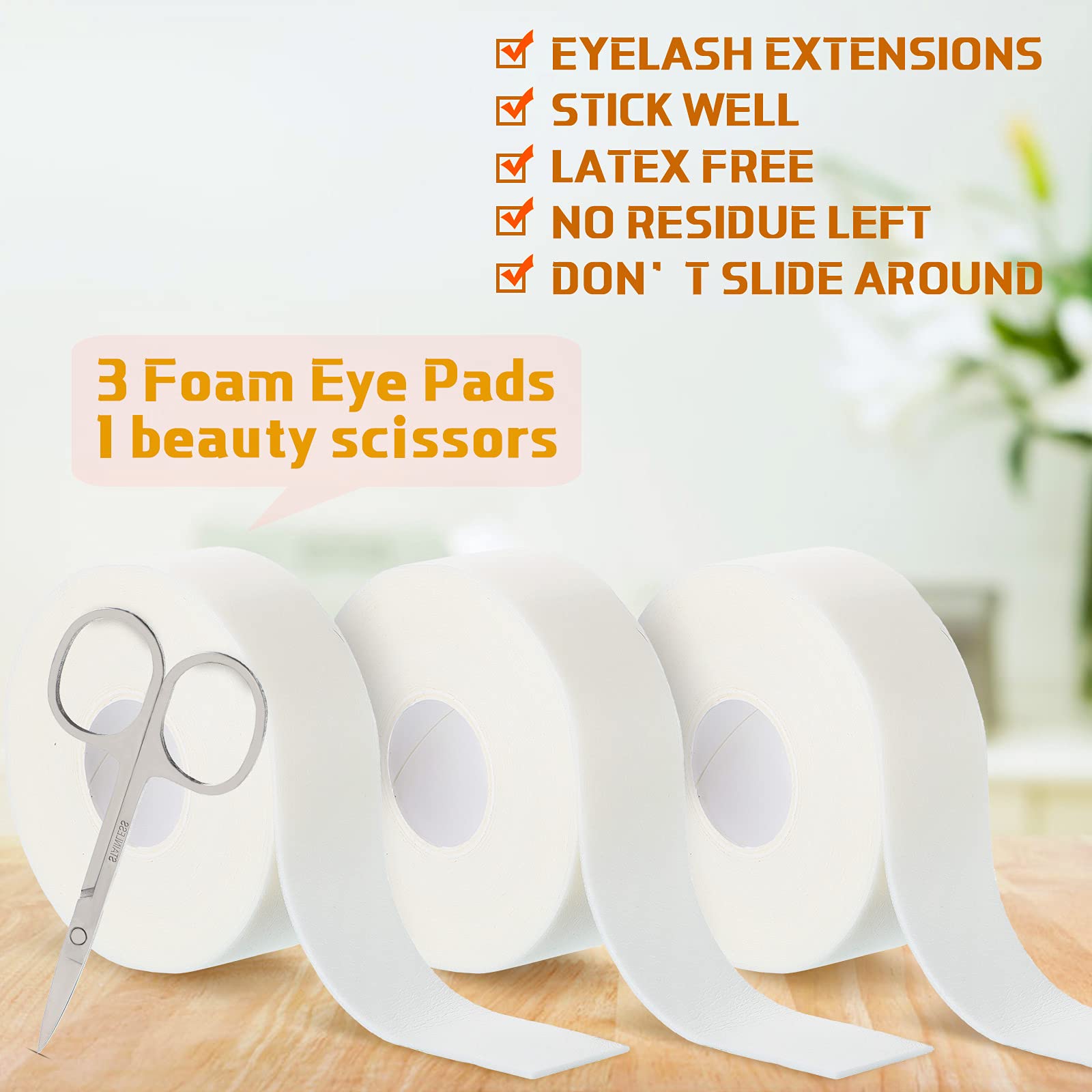 3 Pieces Soft Foam 1Pieces Cosmetic Scissors Elastic Eyelash Tapes White Lash Extension Tape Adhesive Under Eye Pads Beauty Lash Foam Tape for Eyelash Extensions