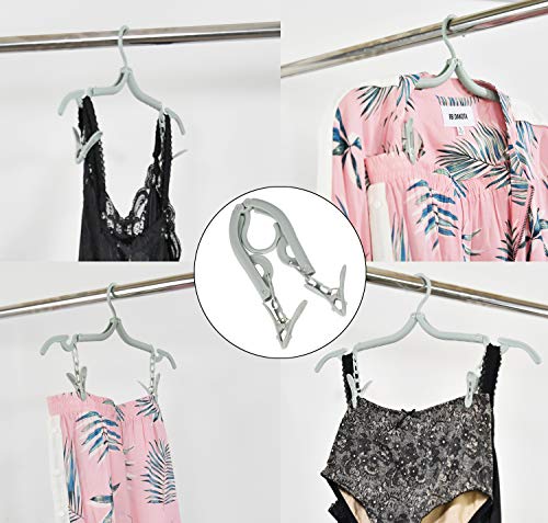 Home-X Folding Hangers with Clips, Space-Saving Hangers for Clothes, Compact Closet Organizer Accessories, Travel Clothes Hangers, Set of 2, 8" L x 4" W x ½” H, Gray