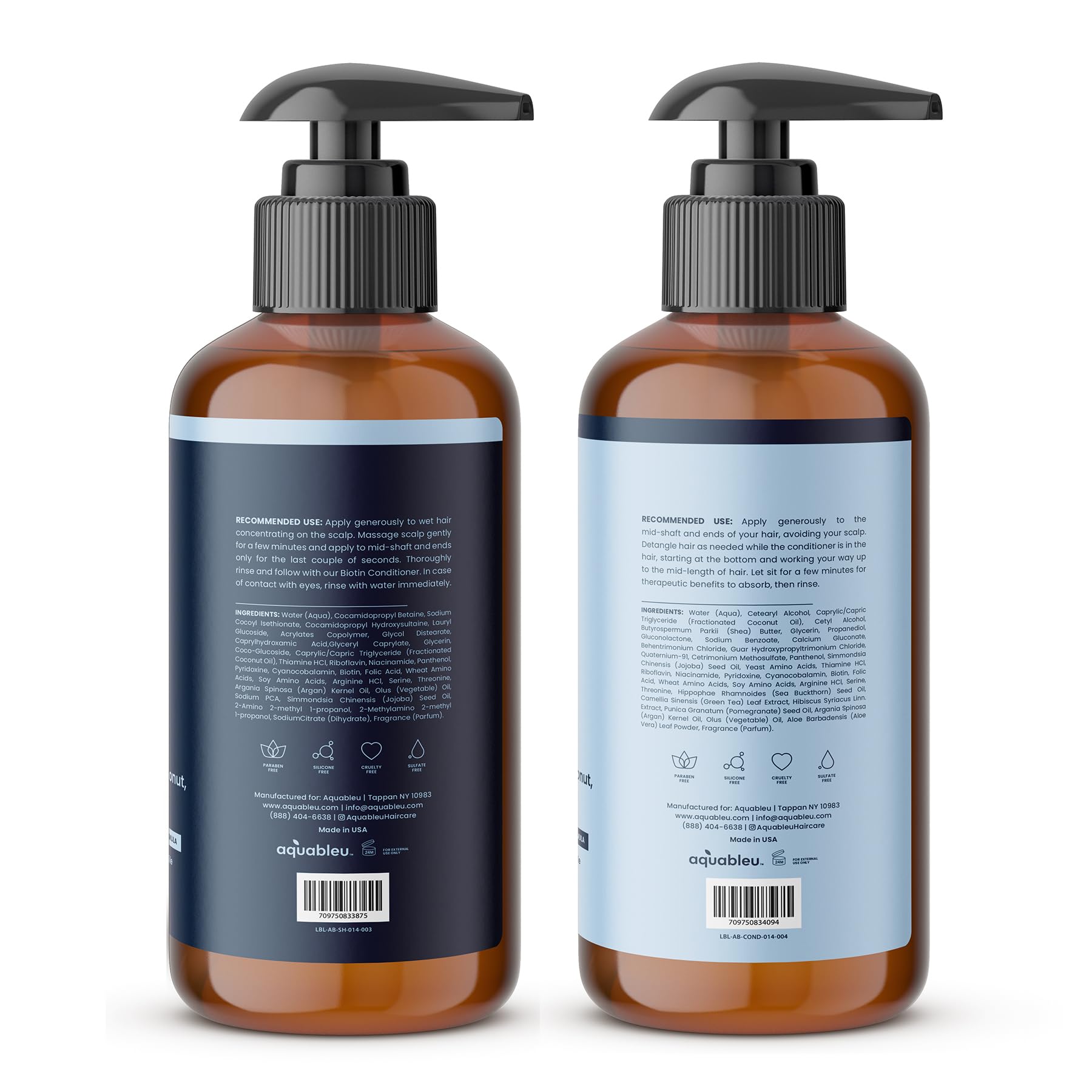 Aquableu Biotin Volumizing Shampoo & Conditioner Set β Natural Thickening & Volume For Thicker Fuller Hair - Promotes Healthy Hair Growth - Includes Coconut, Keratin, Argan & Jojoba Oil β Sulfate Free