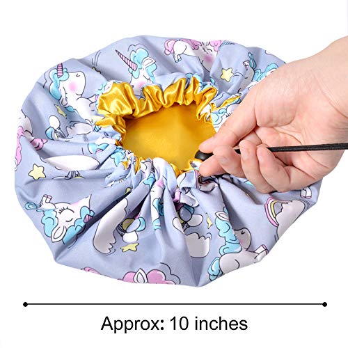 3 Pieces Kids Unicorn Satin Bonnet Adjustable Sleeping Cap Soft Silk Flower Night Hats for Natural Hair Teens Toddler Child Baby Reversible Double