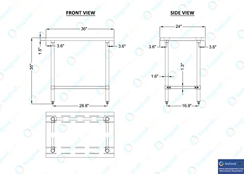 AmGood Stainless Steel Work Table Open Base | NSF Kitchen Island Food Prep | Laundry Garage Utility Bench (36" Long X 24" Deep)