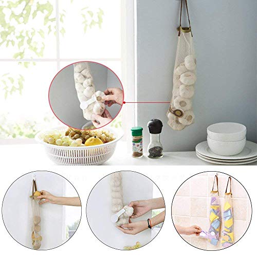 5 PCS Hanging BagHollow Reusable Storage Mesh Bag Vegetable Bag for Fruit,Garlics,Potatoes,Onions Breathable Mesh Bag