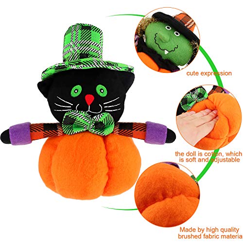 3 Pieces Halloween Plush Toys Set, Pumpkin Stuffed Figurines Witch, Black Cat, Snowman for Halloween Decorations, 9.5 x 4.7 Inch